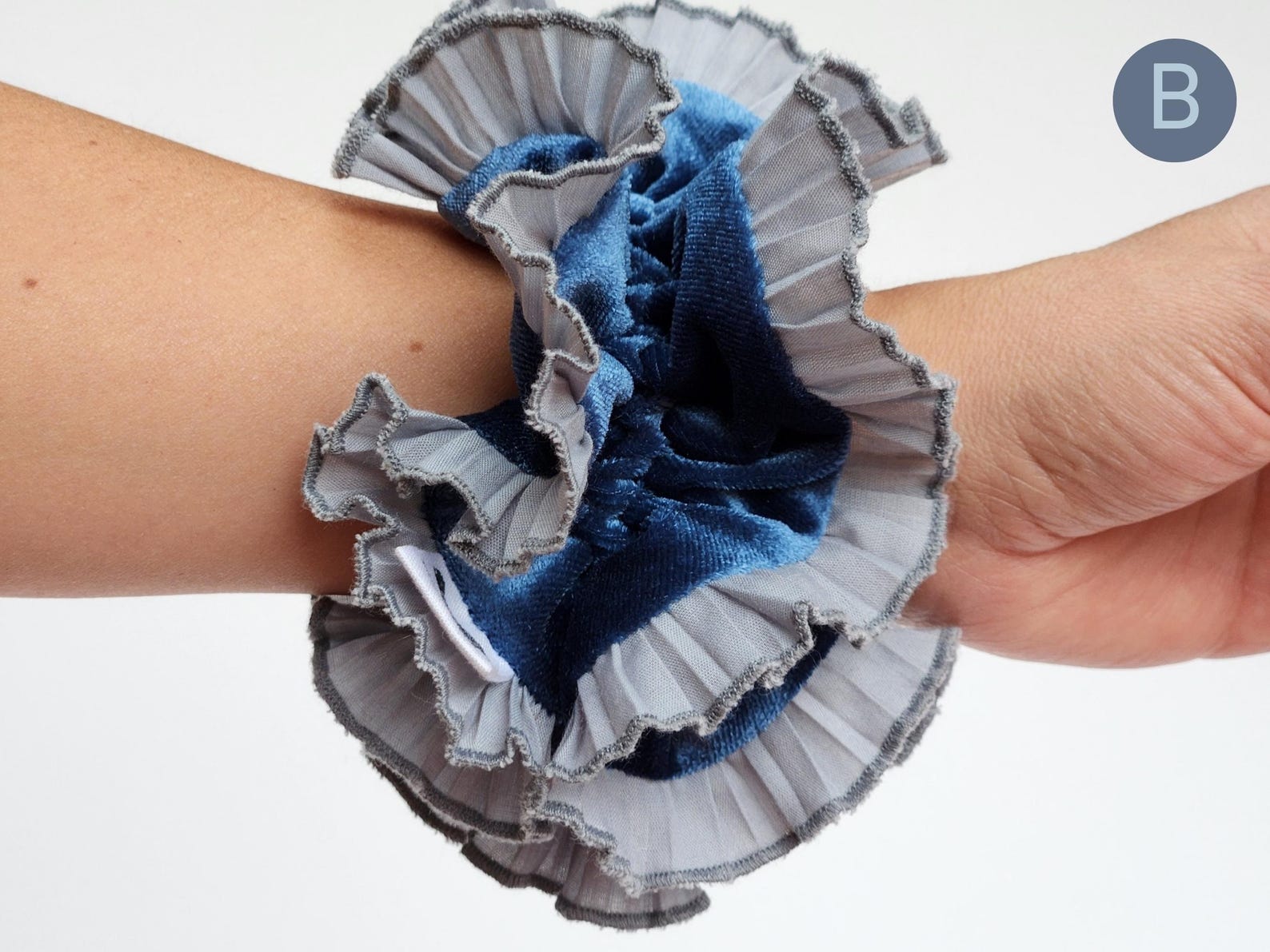 Eco-friendly Dusty Blue Velvet Pleated XXL Scrunchie, Feminine Upcycled ...