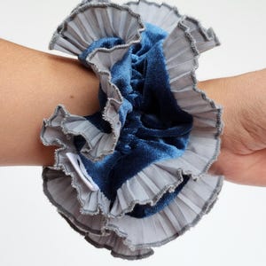 Eco-friendly Dusty Blue Velvet Pleated XXL Scrunchie, Feminine Upcycled ...