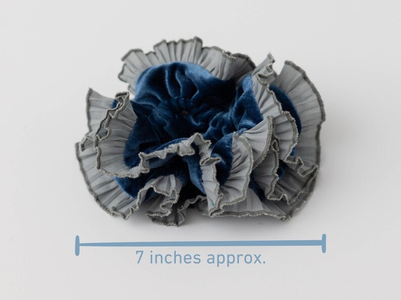 Eco-friendly Dusty Blue Velvet Pleated XXL Scrunchie, Feminine Upcycled ...