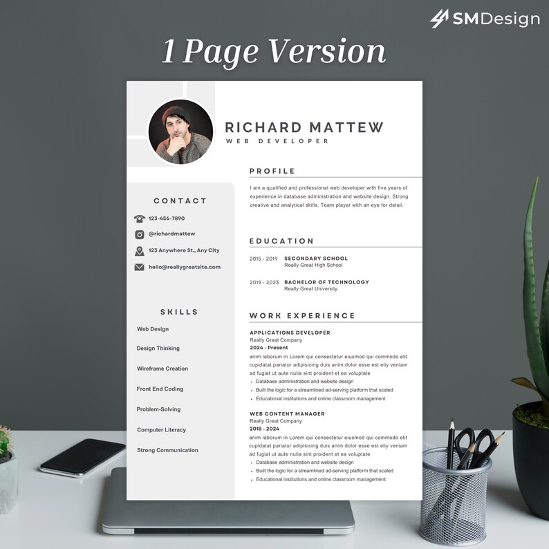 Resume Template Canva With Cover Letter, Minimalist Resume, Simple ...
