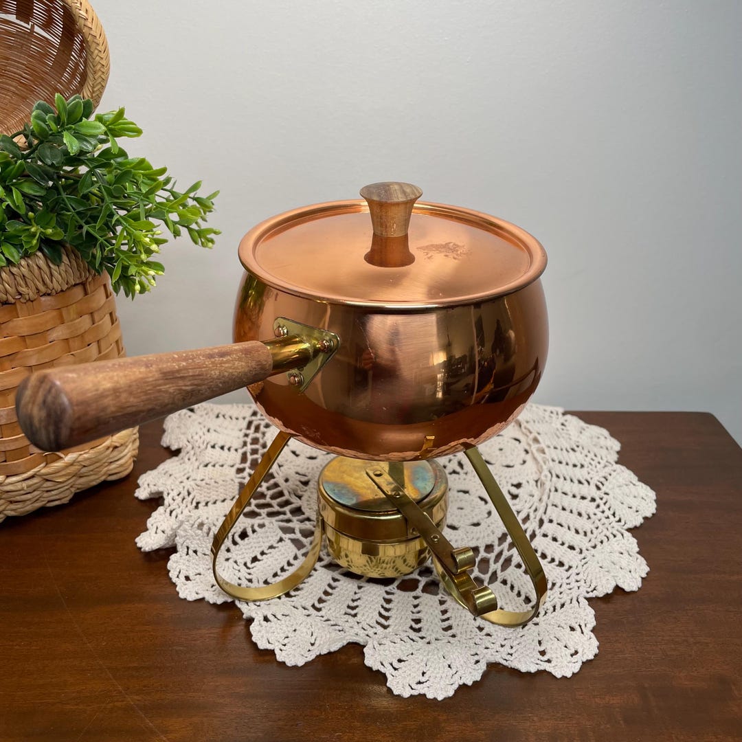 Vintage Copper and Brass Fondue Set. Retro Kitchen Decor. Pot With ...
