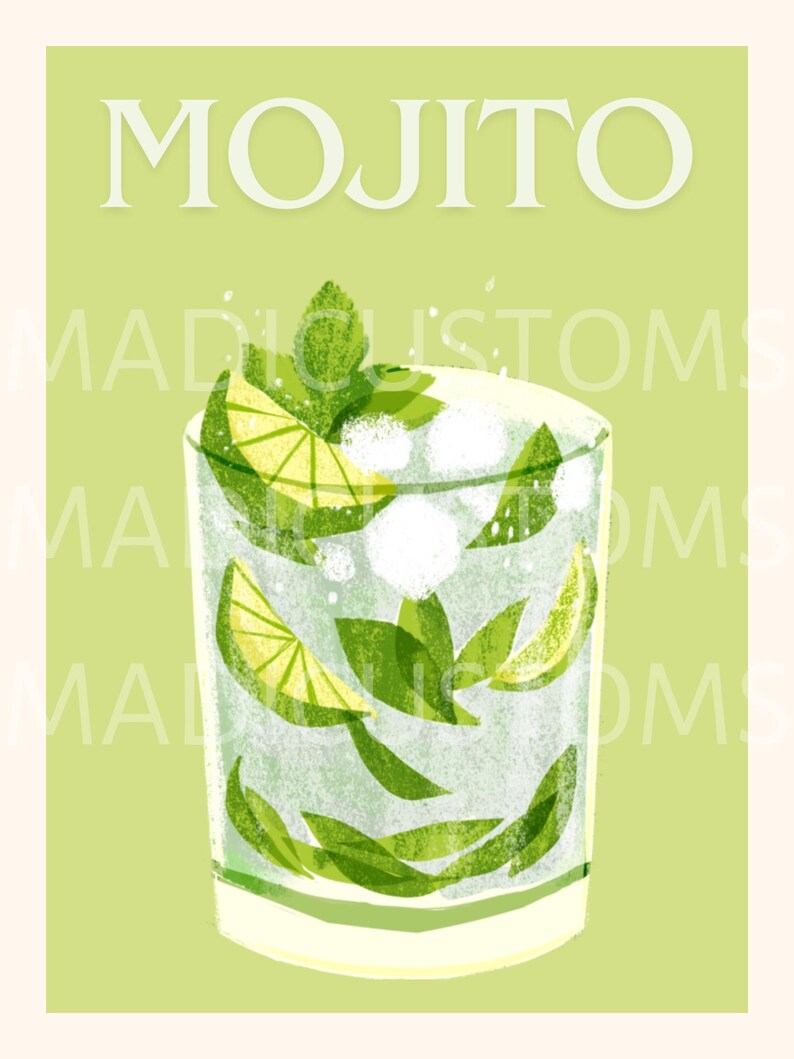Mojito INSTANT DOWNLOAD Wall Art, Cocktail Decor, Bar Cart, Bar Decor ...