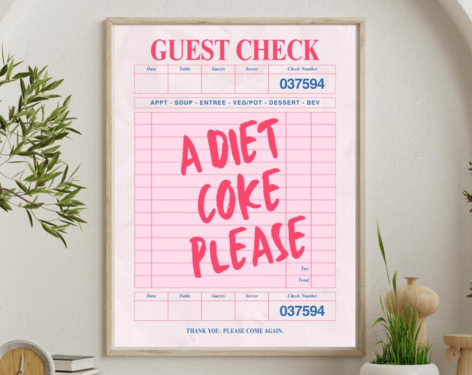 Diet Coke Guest Check Poster - DIGITAL DOWNLOAD - Etsy