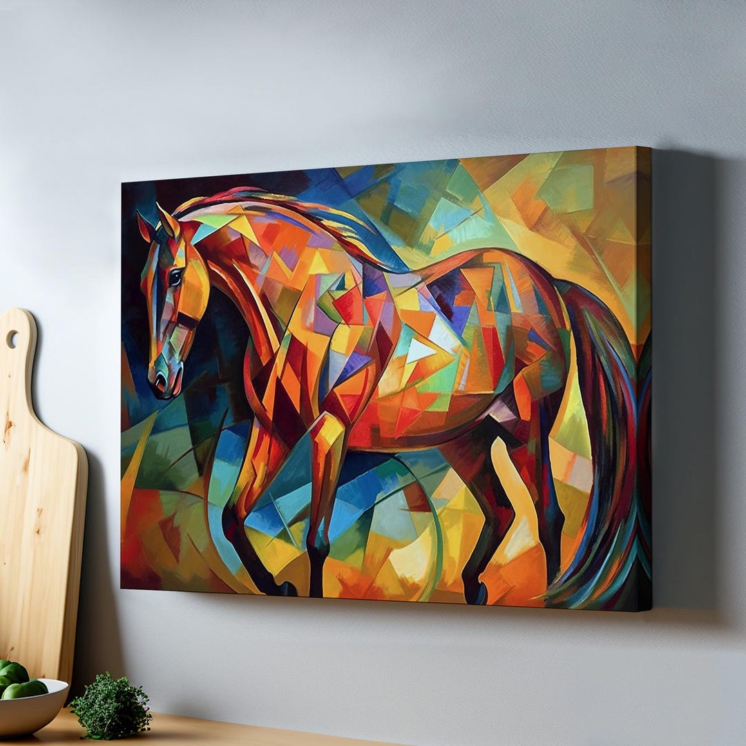 Colorful Cubism Horse Painting, Modern Canvas Wall Decor, Canvas Wall ...