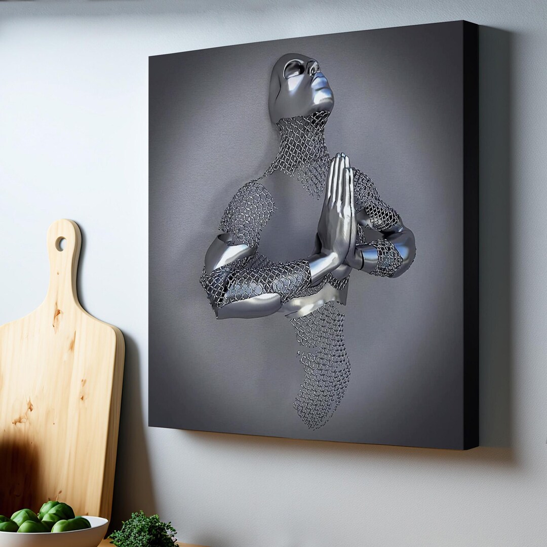 3D Effect Silver Human Canvas Print, Metallic Effect Romantic Body ...