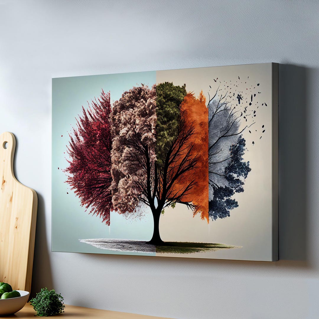 Four Seasons Trees Painting, Classic Canvas Art, Home Decor Canvas ...