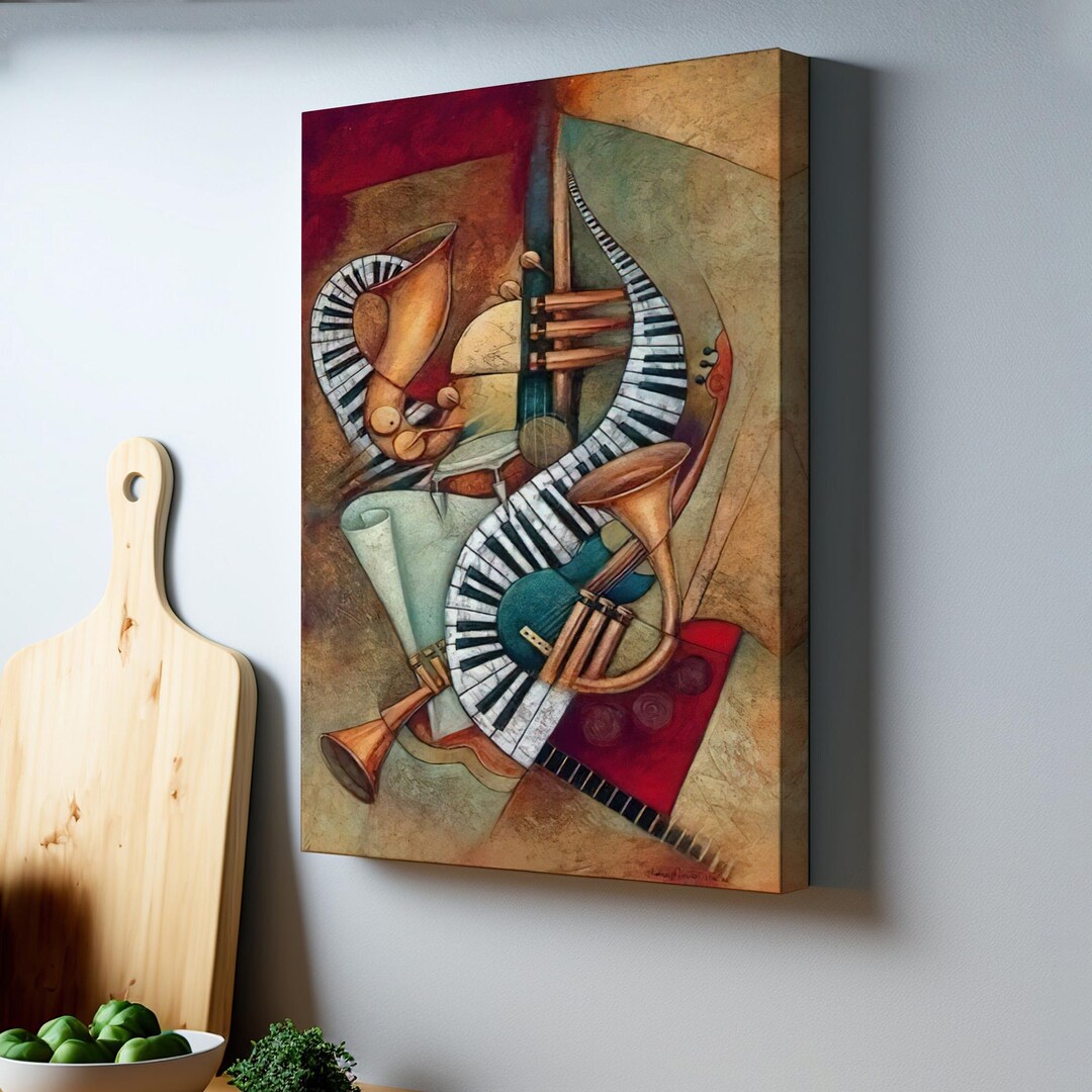 Surreal Musical Instruments Art, Large Wall Hanging, Framed Canvas Wall ...