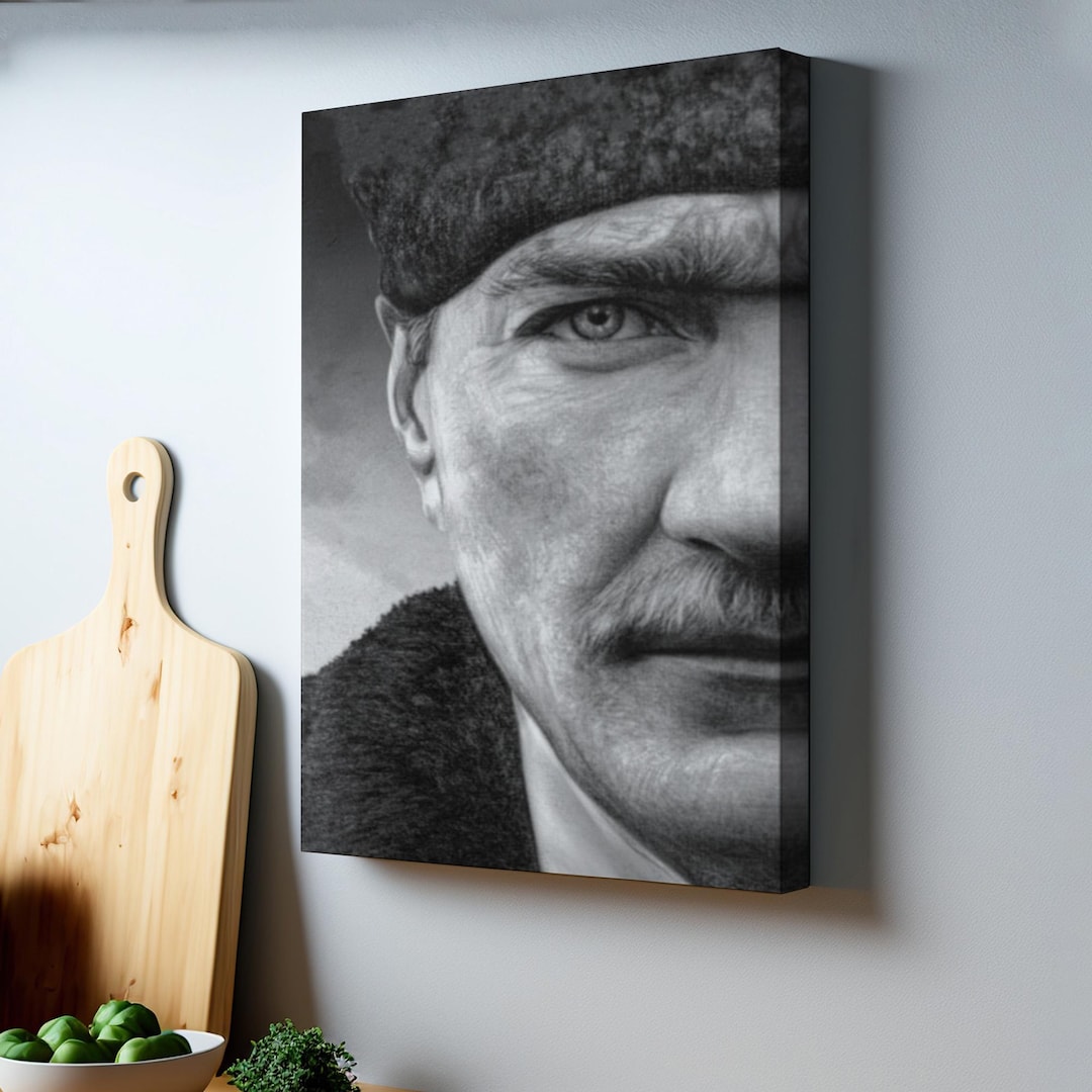 Black and White Mustafa Kemal Atatürk Canvas Painting, Home Decor ...