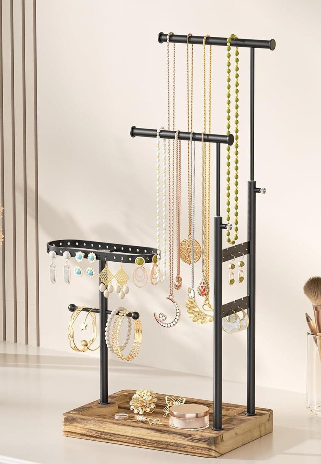 Wooden Base Rotatable and Extendable Jewelry Organizer. Long Neckless 3 ...