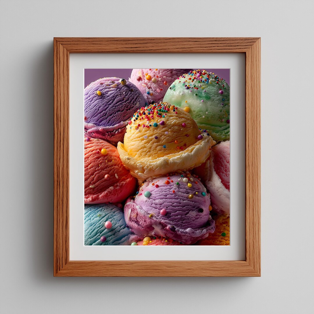 Rainbow Gelato Print - Vintage Summer Dessert Photography (digital ...