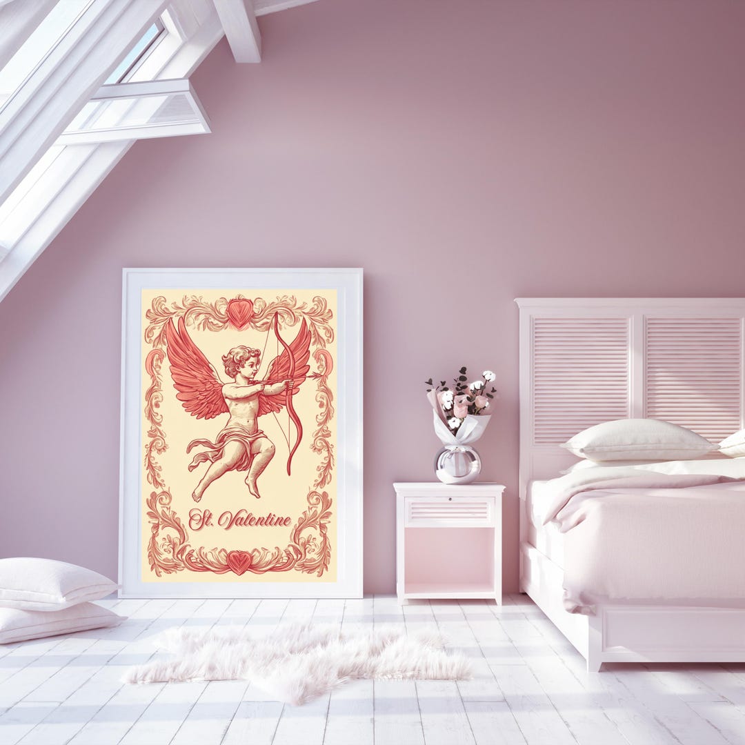Cupid Wall Art St. Valentine Printable Retro Romantic Art Print Vintage ...