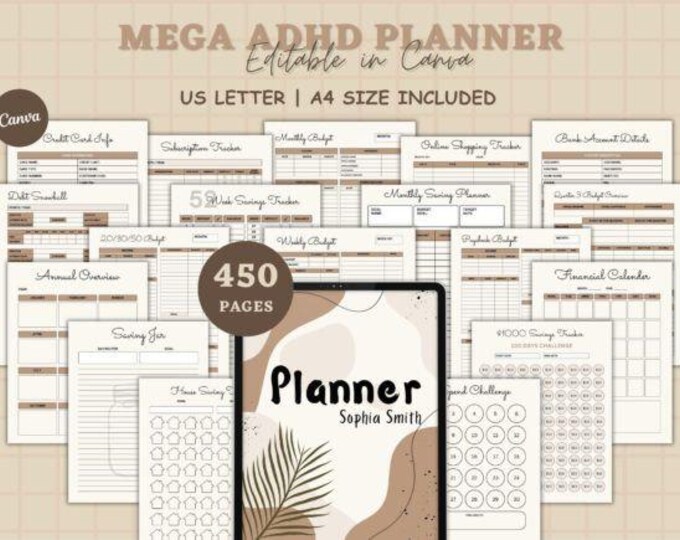 ADHD Planner|digital Planner , Adhd Planner for Adults , Printable Editable Planner Bundle ...