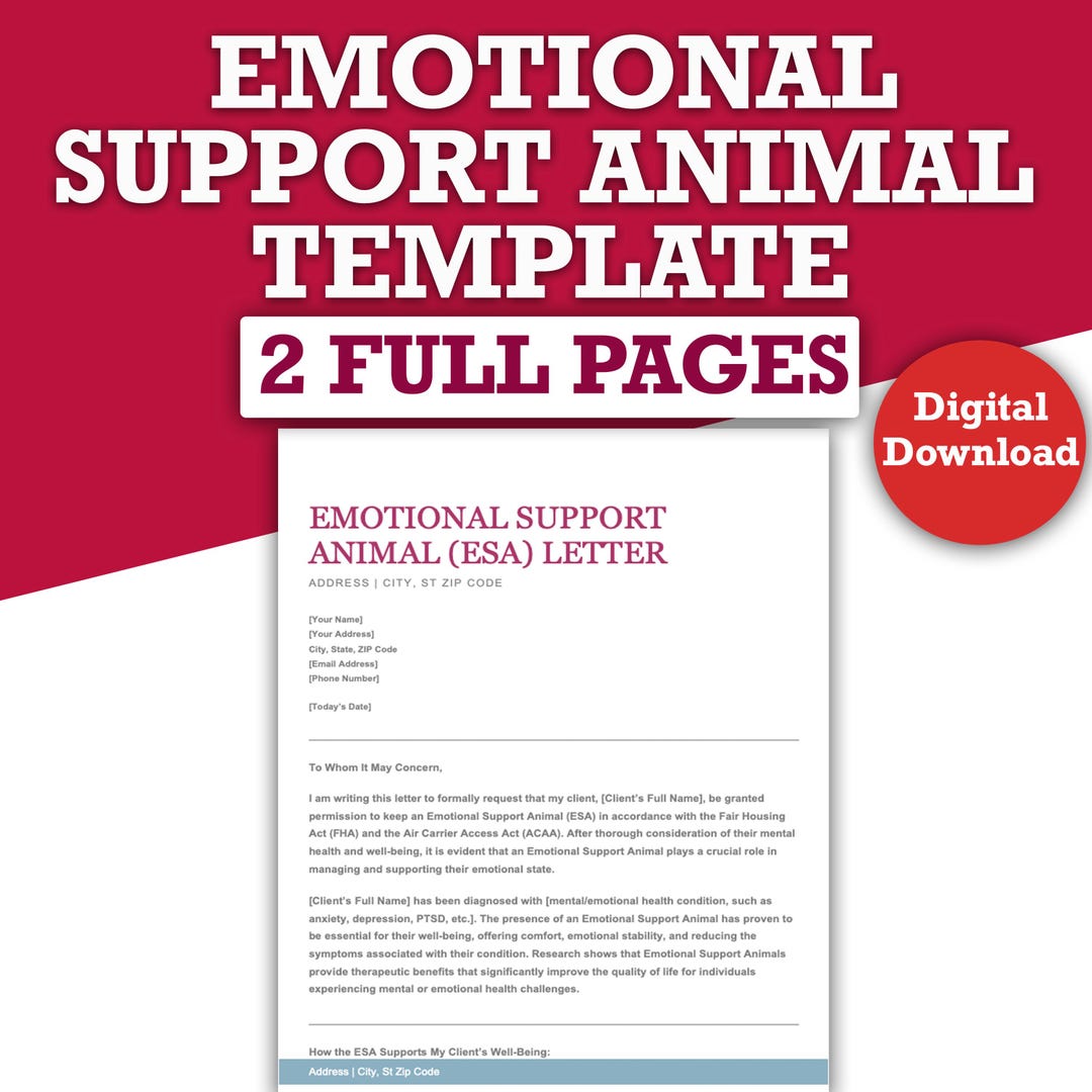 Editable Emotional Support Animal (ESA) Letter Template – Professional ...
