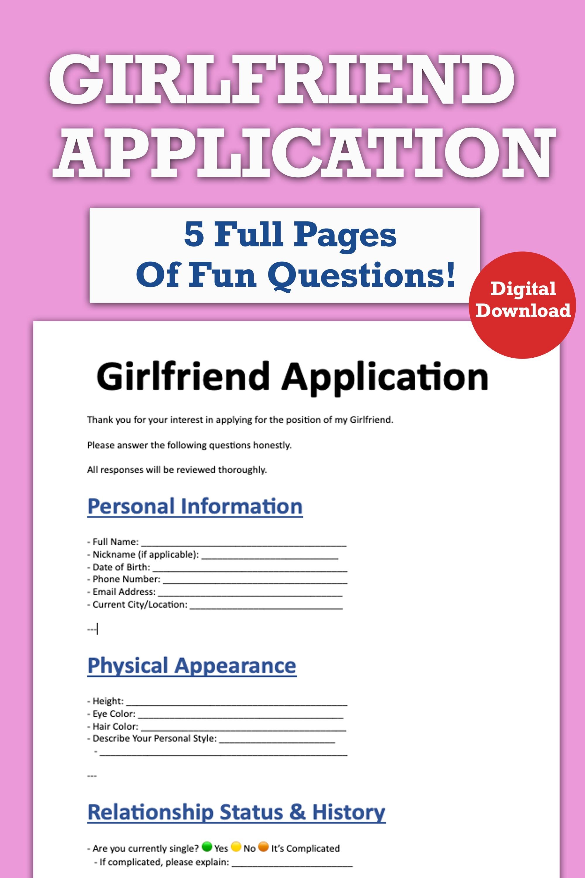 Fun Girlfriend Application Template – Editable & Printable | Get to ...