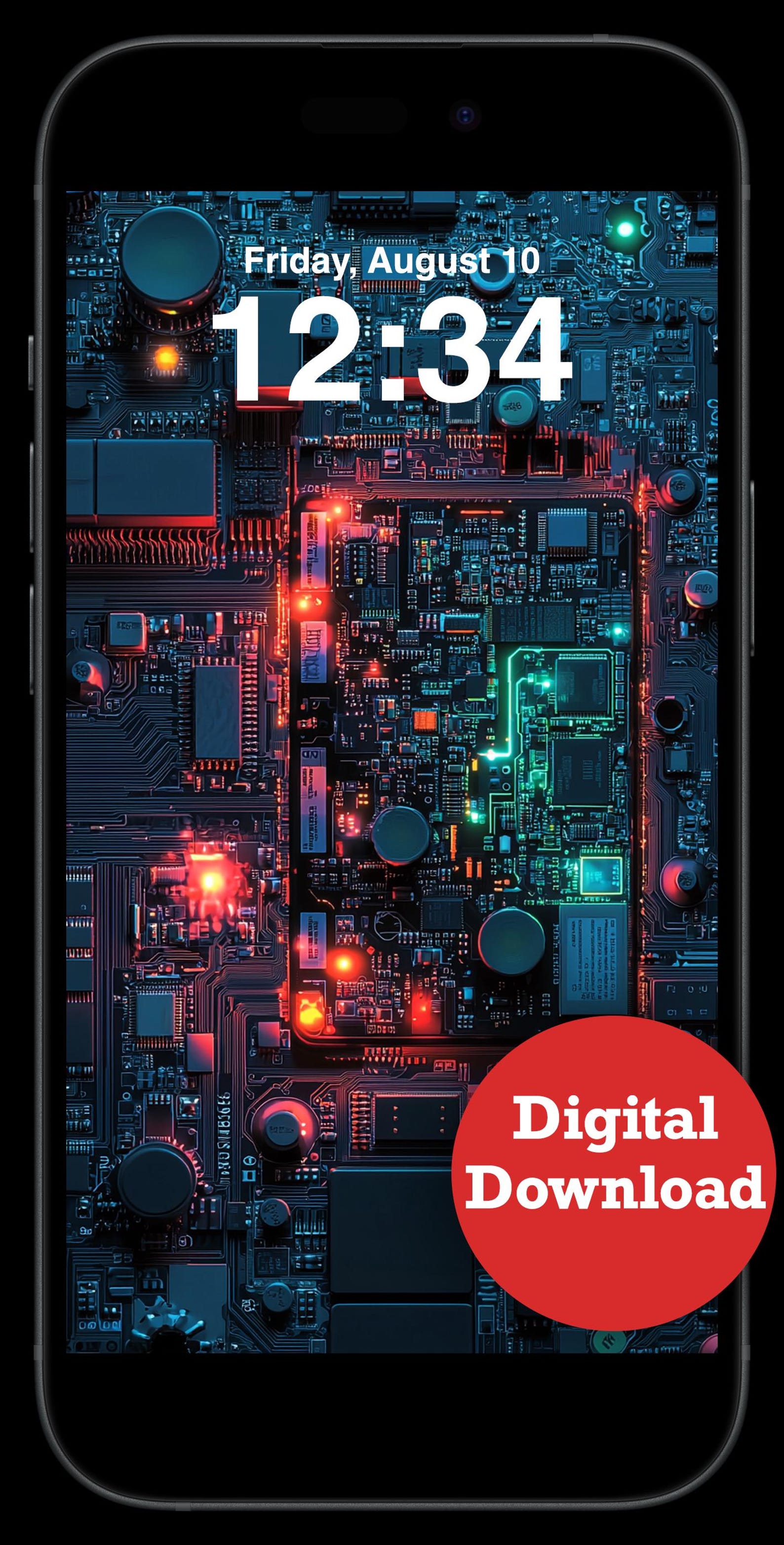 Tech iPhone Wallpaper – Set of 4 Futuristic Circuit Board Art ...