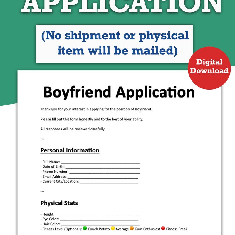 Boyfriend Application - Etsy