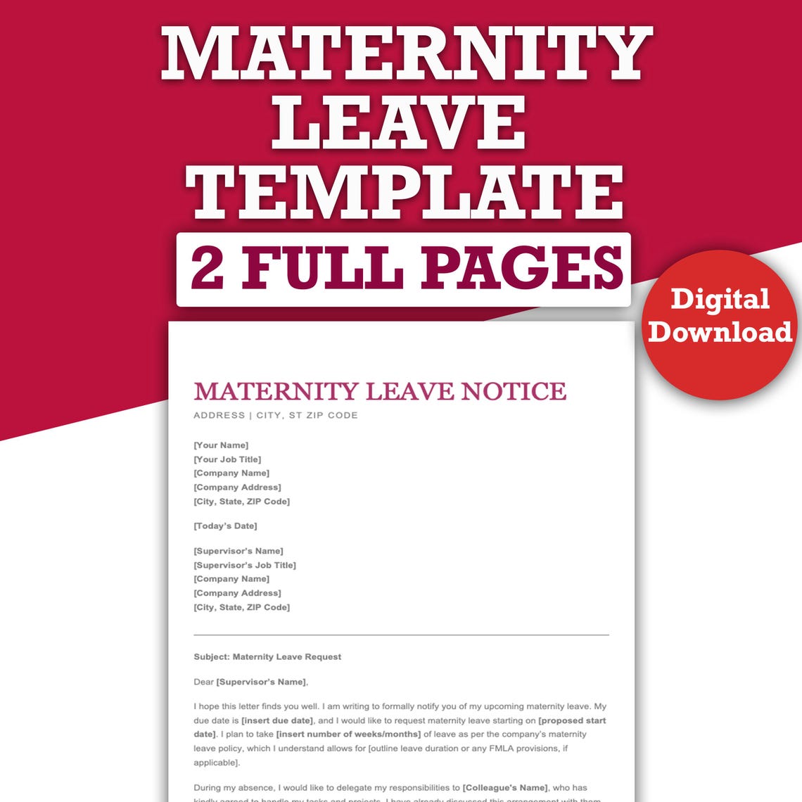 Editable Maternity Leave Letter Template – Professional & Easy to ...