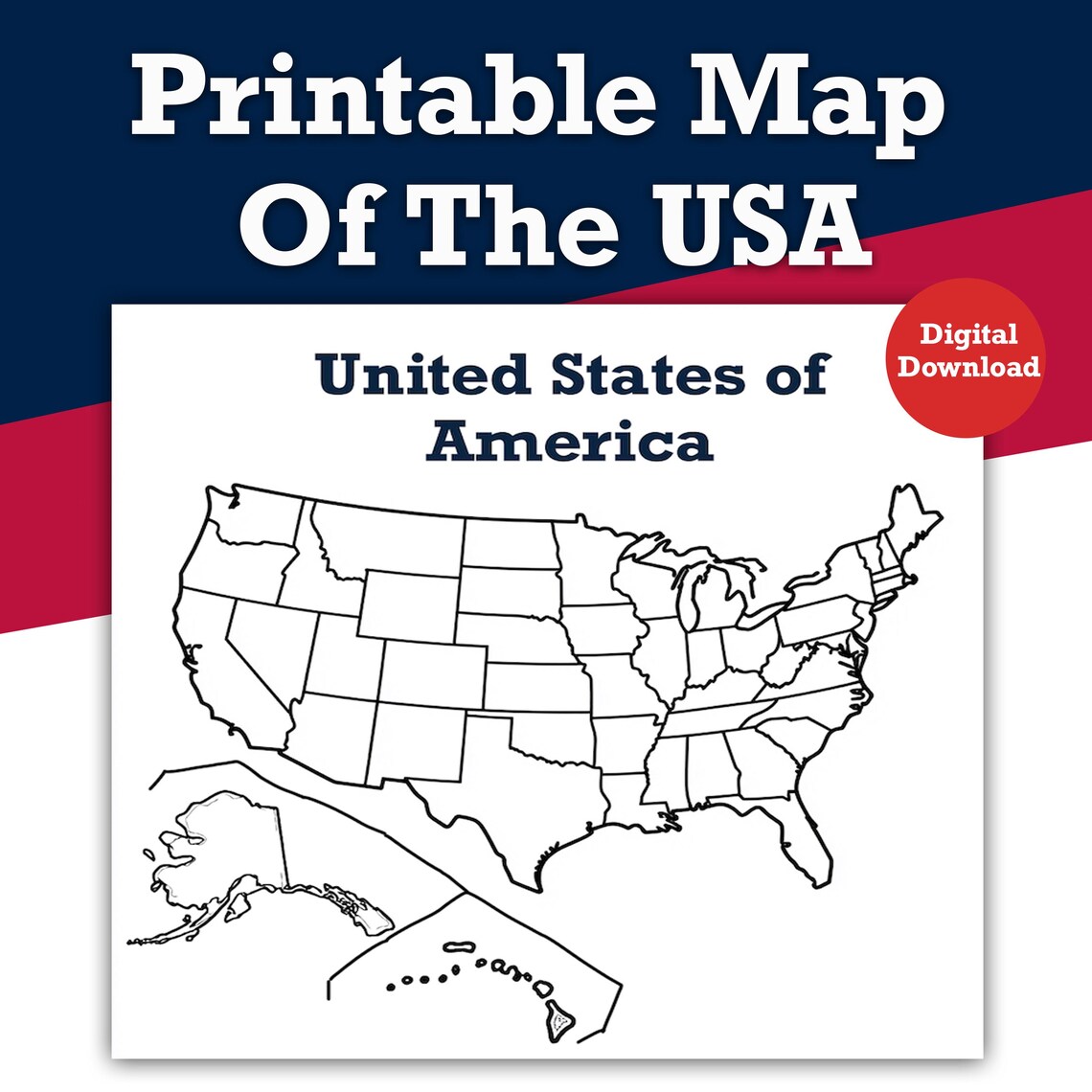 Printable USA Map Outline – Educational Classroom Map, 50 States ...