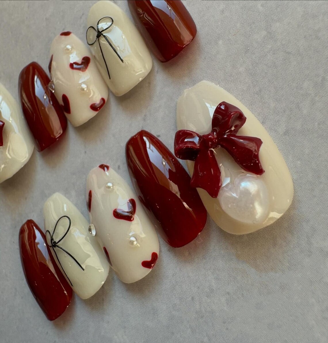 Dreamy Nails, Wedding Nails ,3D Handpainted Gel Nails, Bow Nails ...