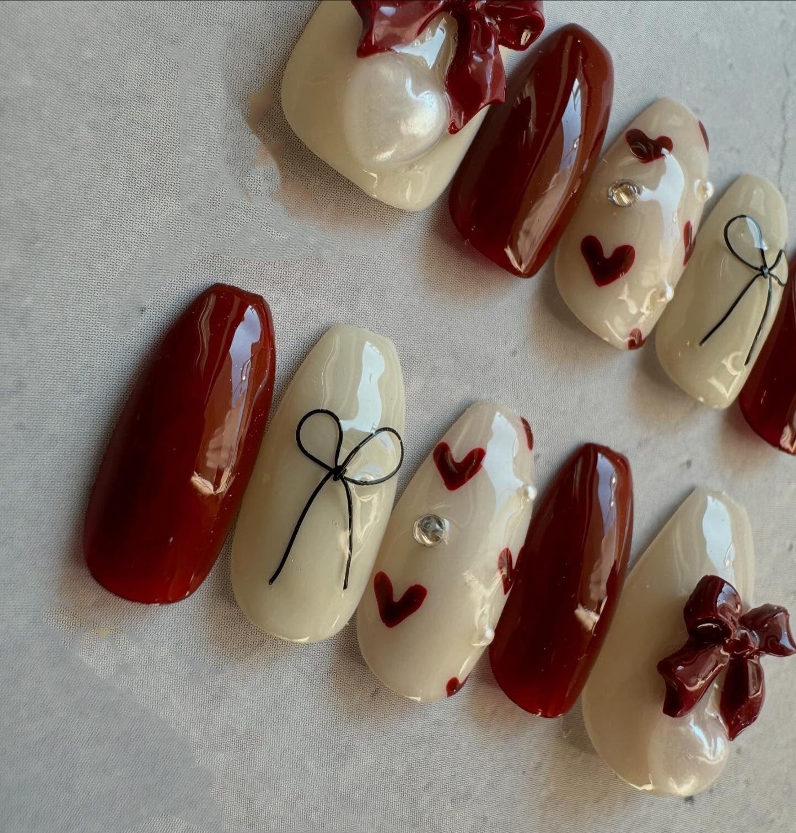 Dreamy Nails, Wedding Nails ,3D Handpainted Gel Nails, Bow Nails ...