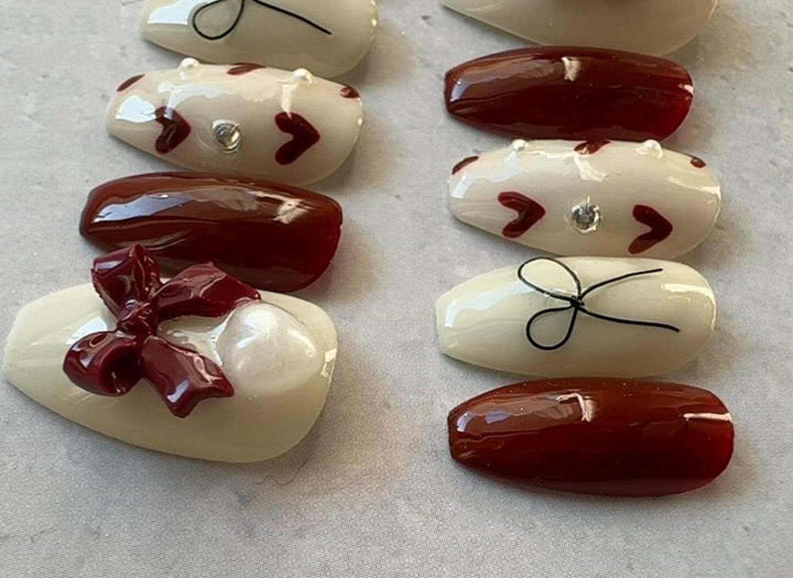 Dreamy Nails, Wedding Nails ,3D Handpainted Gel Nails, Bow Nails ...