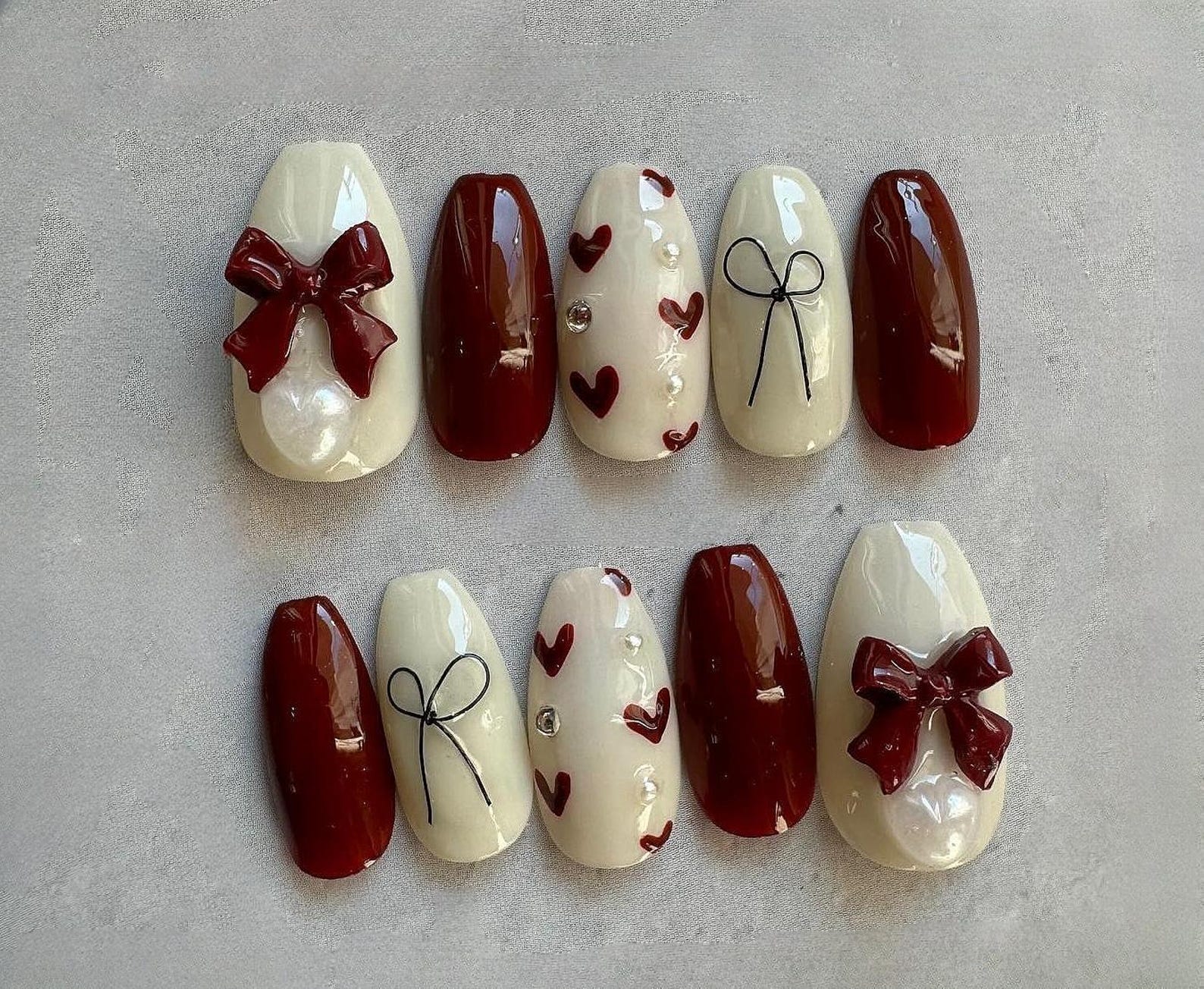 Dreamy Nails, Wedding Nails ,3D Handpainted Gel Nails, Bow Nails ...