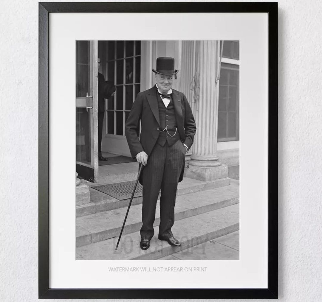 Winston Churchill With Cane World War Two England Britain Wall Art ...