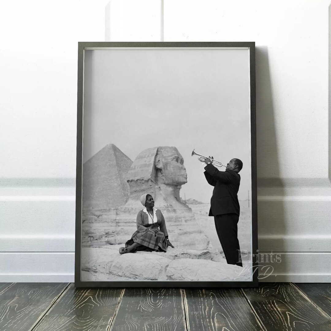 Louis Armstrong Playing Trumpet Sphinx at Egypt Pyramids Wall Art ...