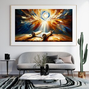 Circle of Torah Abstract Painting Digital Download Visionary Art Print of Holy Scroll in Divine ...