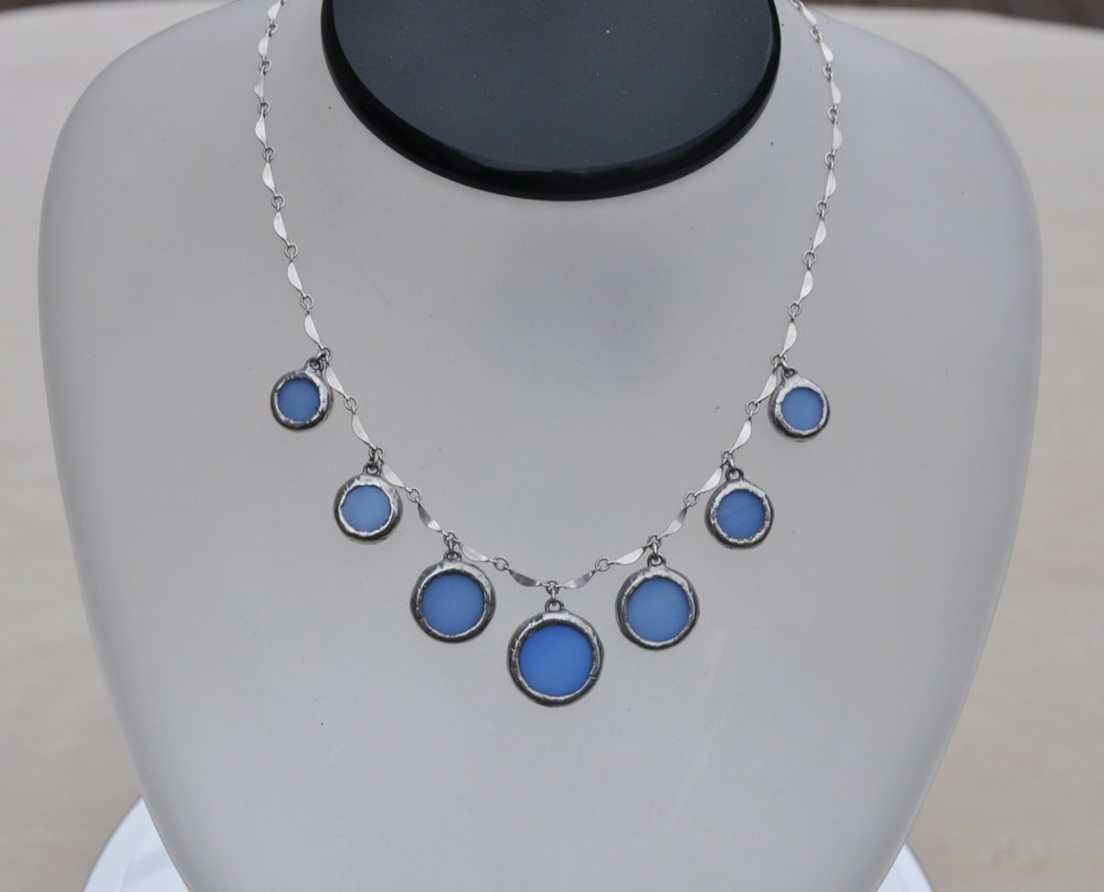 Powder Blue Glass Circle Chandelier Necklace - Etsy