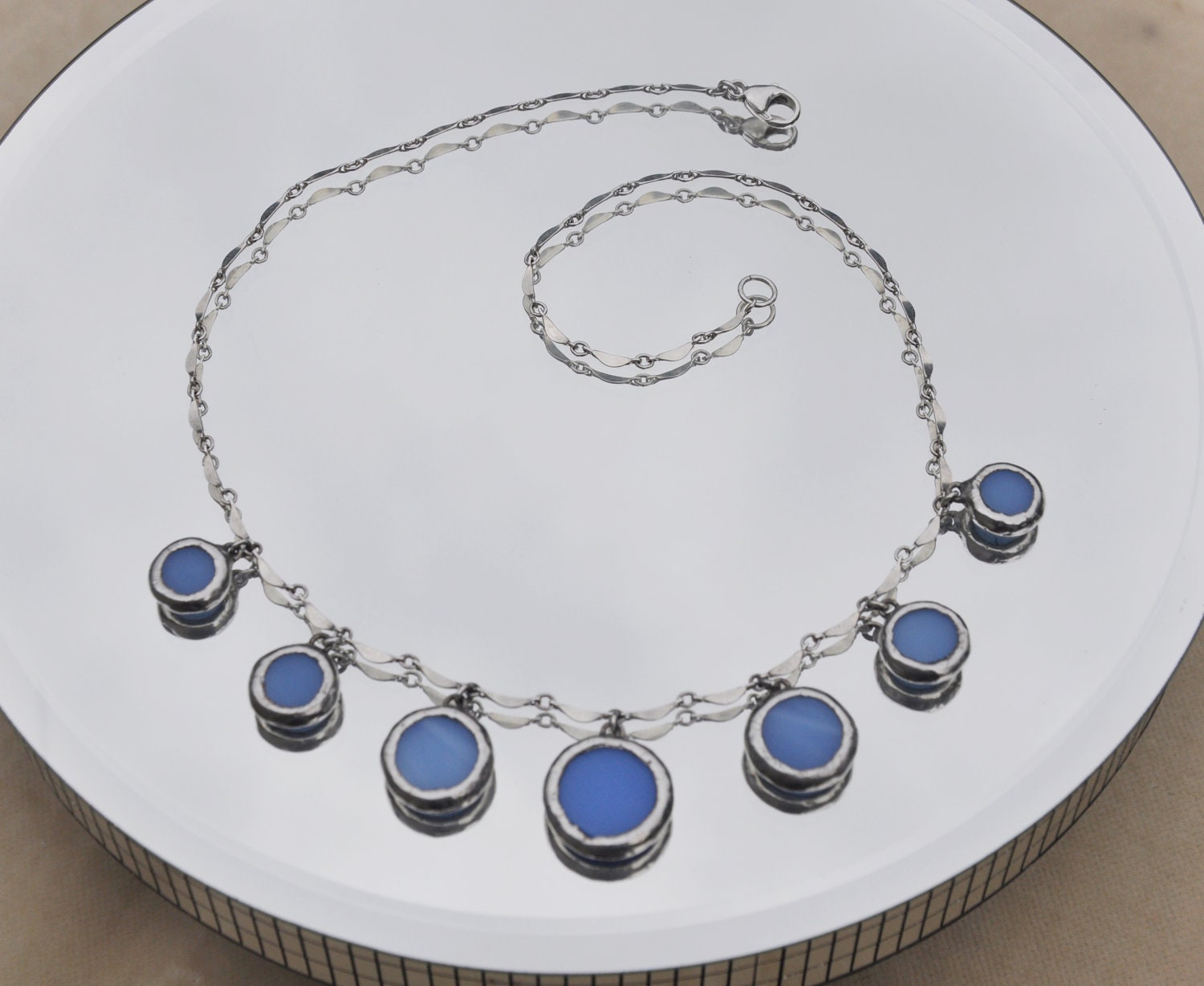 Powder Blue Glass Circle Chandelier Necklace - Etsy