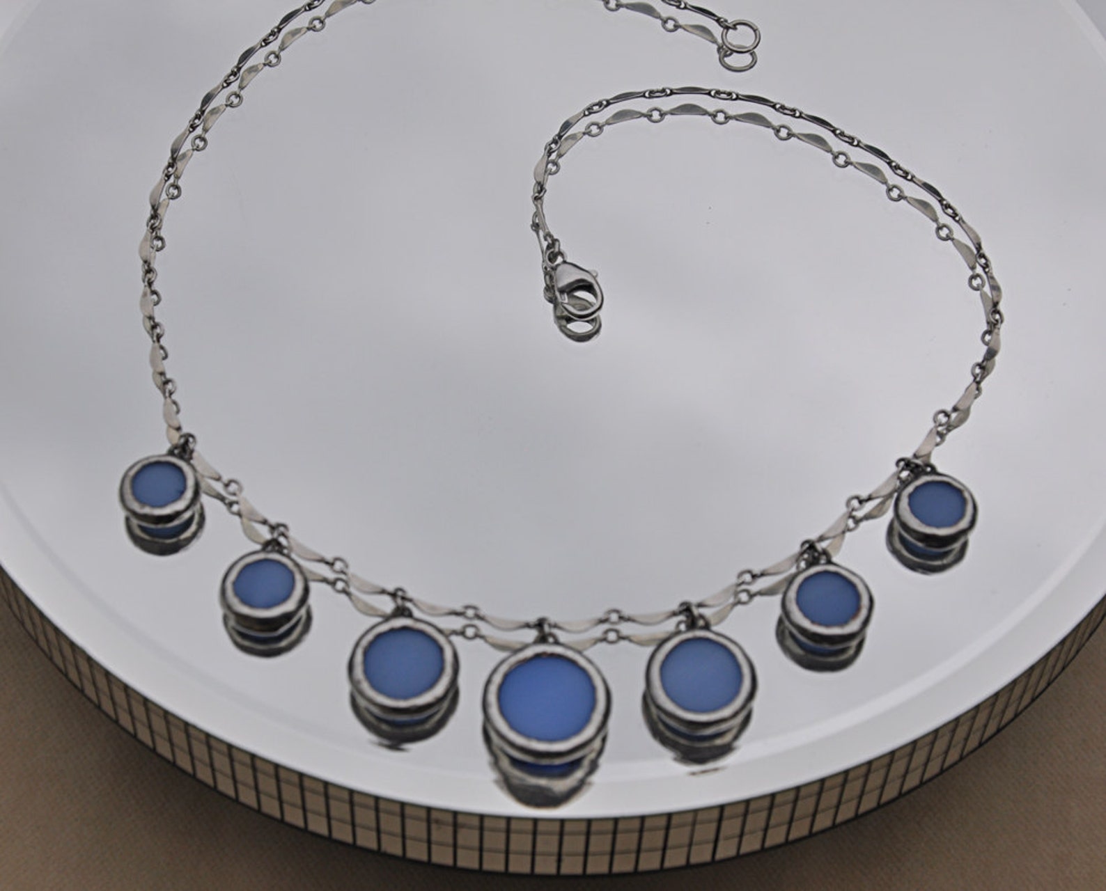 Powder Blue Glass Circle Chandelier Necklace - Etsy