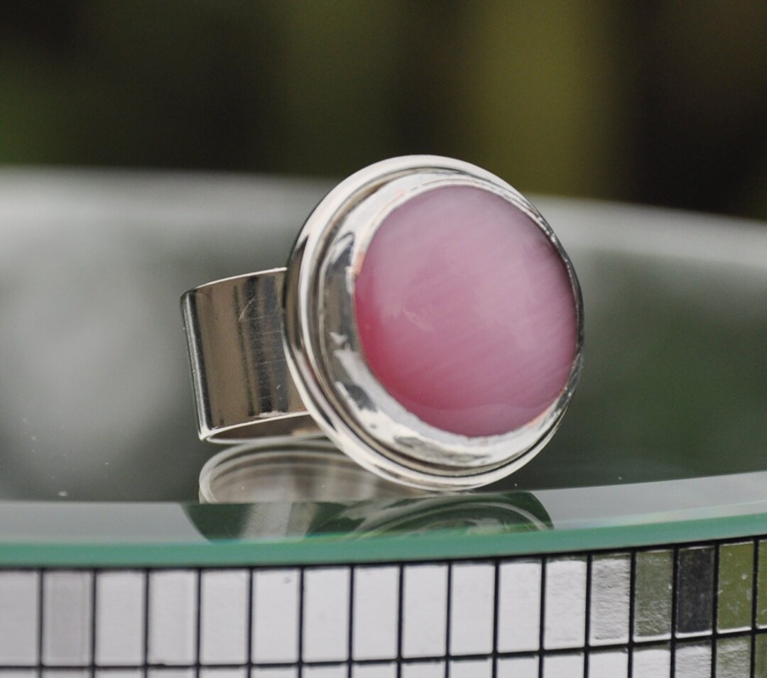 Pink Glass Cats Eye Silver Ring - Etsy