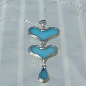 Baby Blue Glass Double Heart Necklace - Etsy