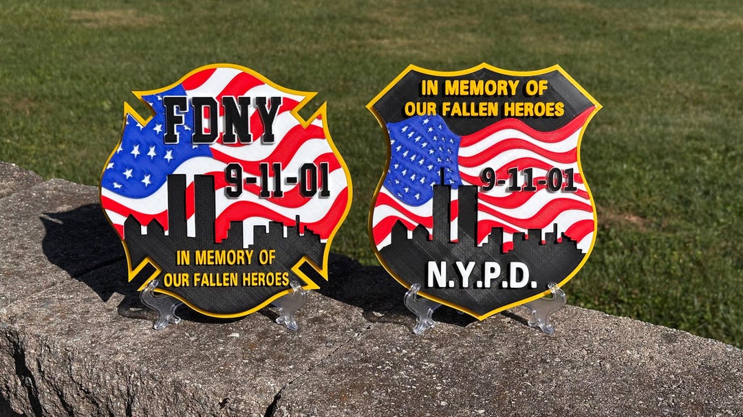 WTC 9-11 3D Display Police & Fire Never Forget Patches NYPD FDNY ...