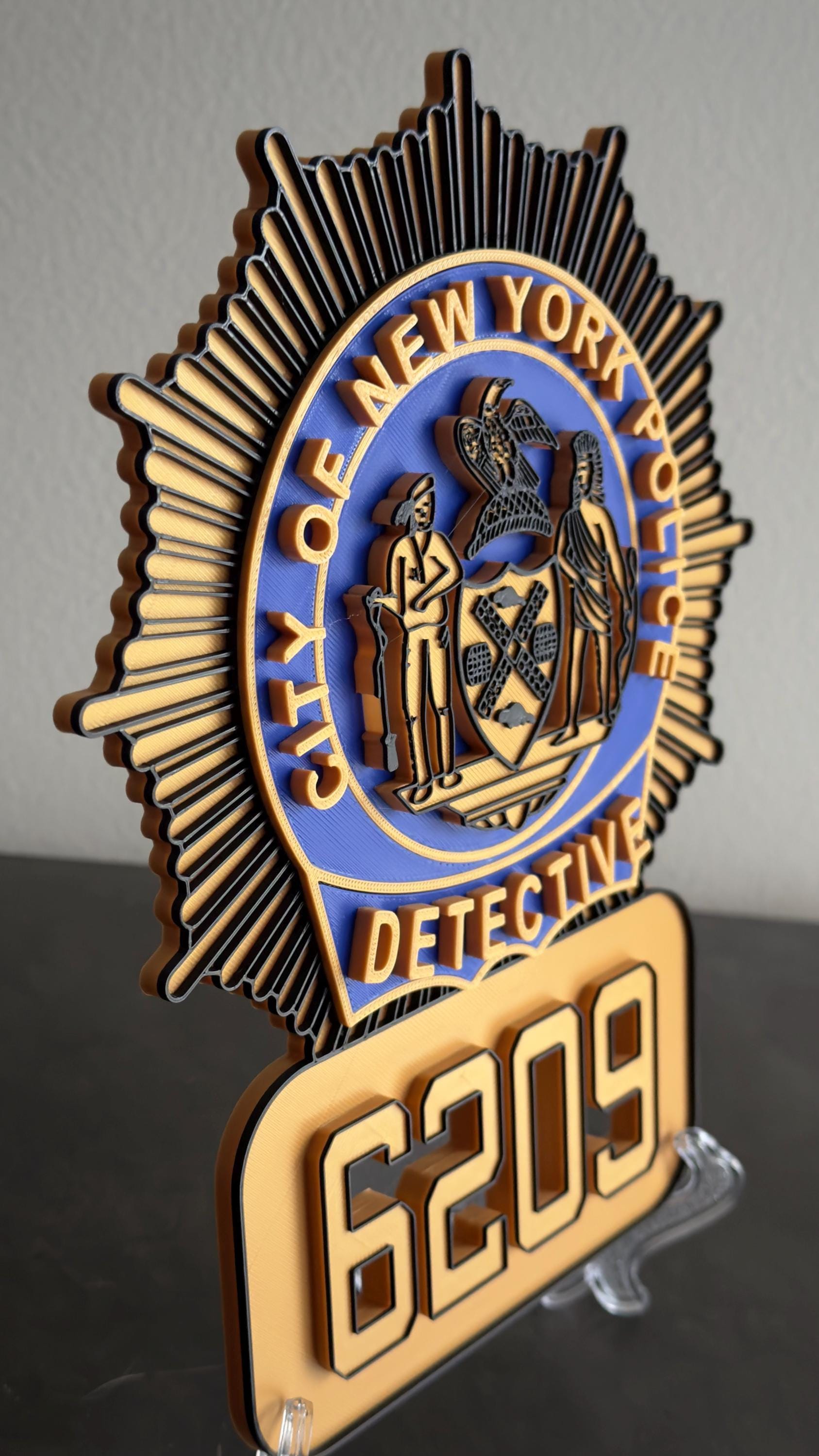 NYPD Detective Shield Plaque, Embossed 3D Display (9-inch Wall or Shelf ...