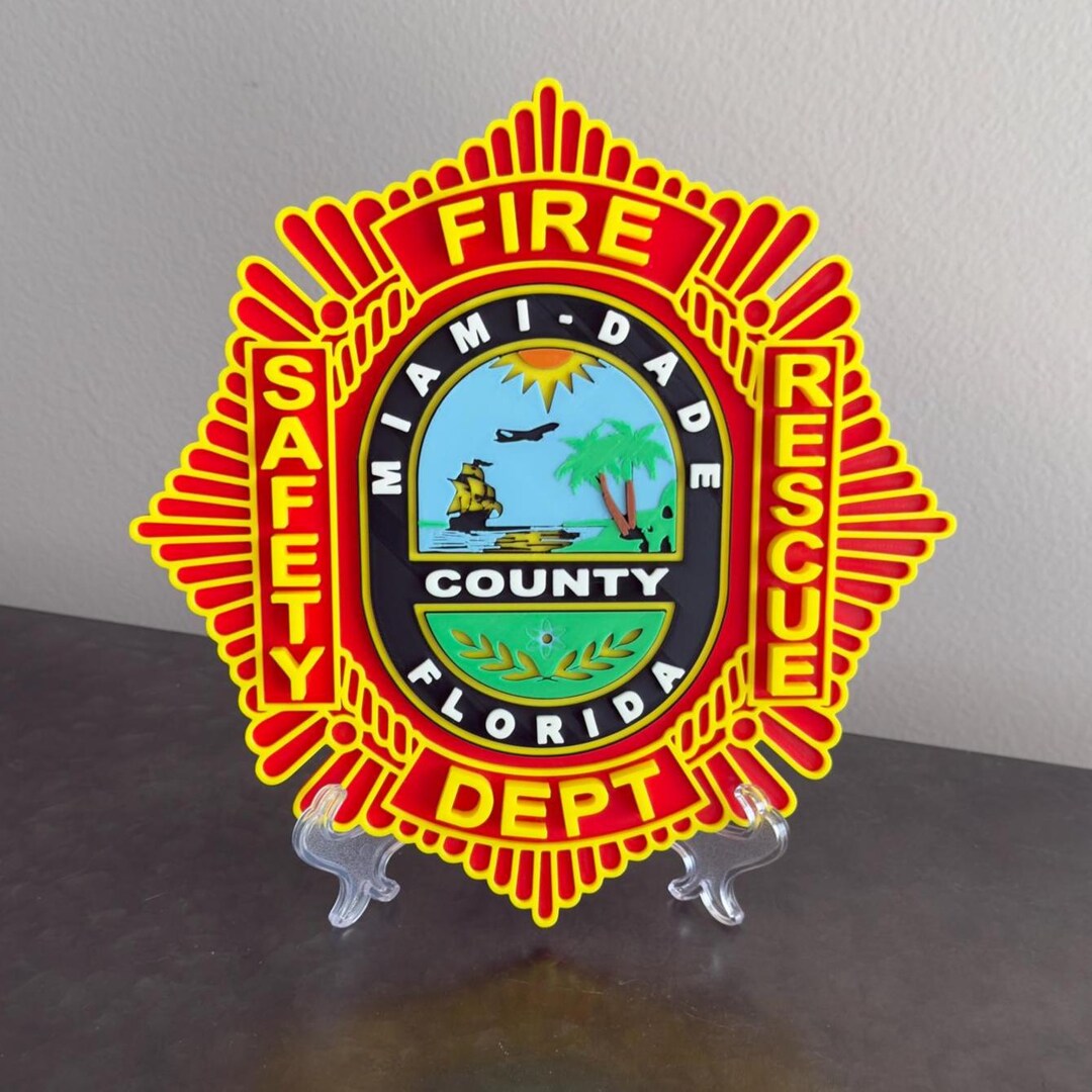 Miami Dade Fire Rescue Plaque: 3D First Responder Wall Art FL Display ...