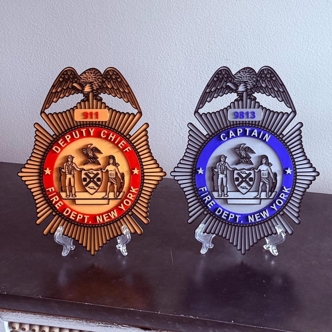 FDNY Officer Badge Fire & EMS 3D Embossed Display Plaque First ...