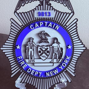 FDNY Officer Badge Fire & EMS 3D Embossed Display Plaque First ...
