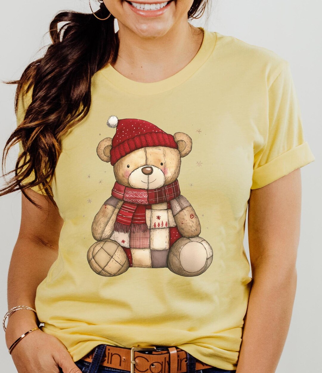 Teddy Bear Christmas Shirt, Red Christmas Quilted Patchwork Teddy Bear ...