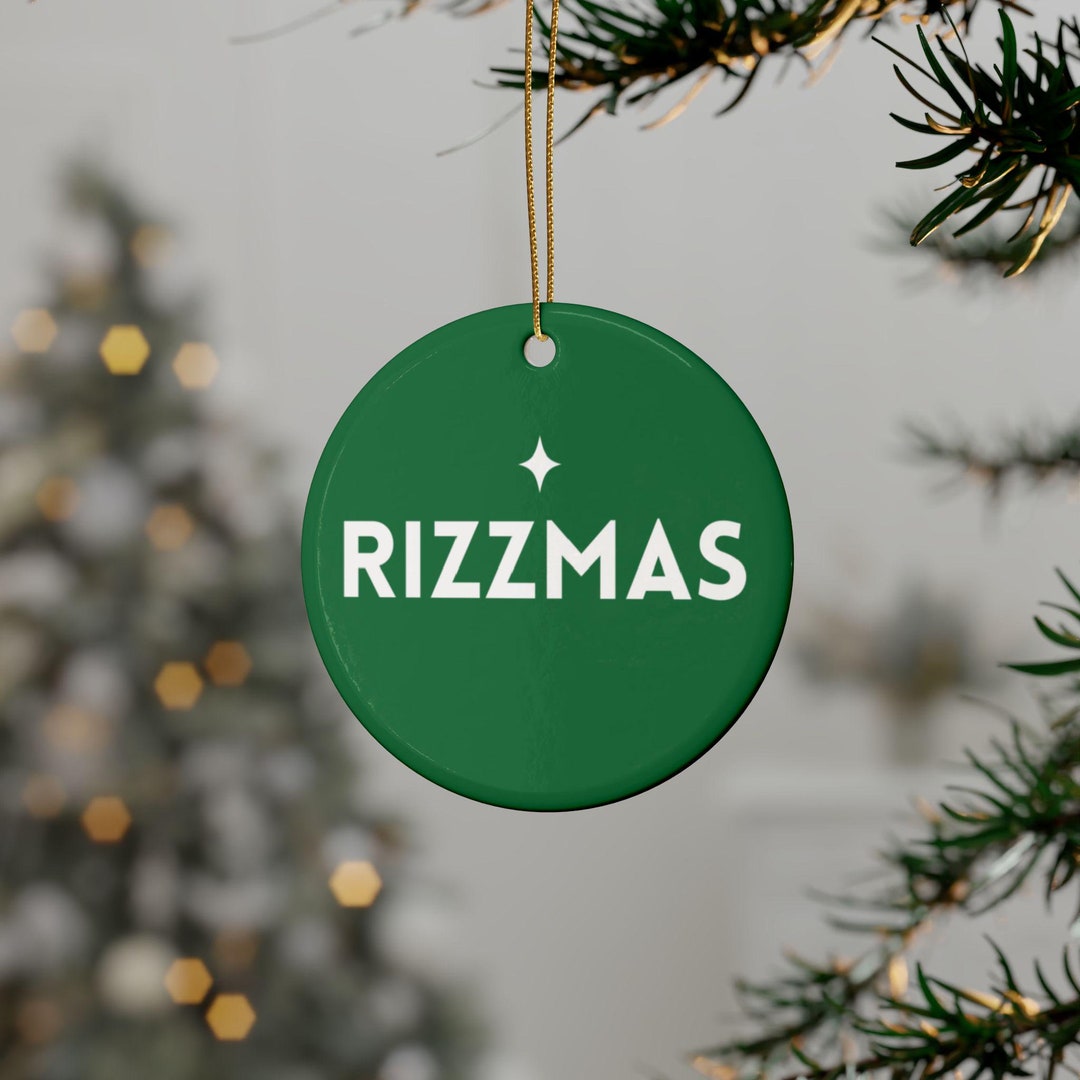 Rizzmas Teenage Meme Christmas Ornament Ceramic Green With White Text ...