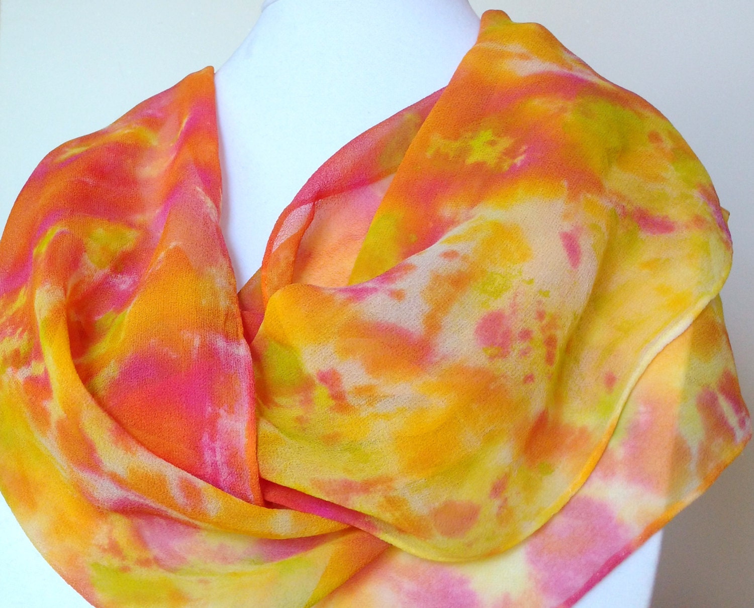 Iced Sherbet scarf - multi-colored orange, pink, yellow, lime silk ...