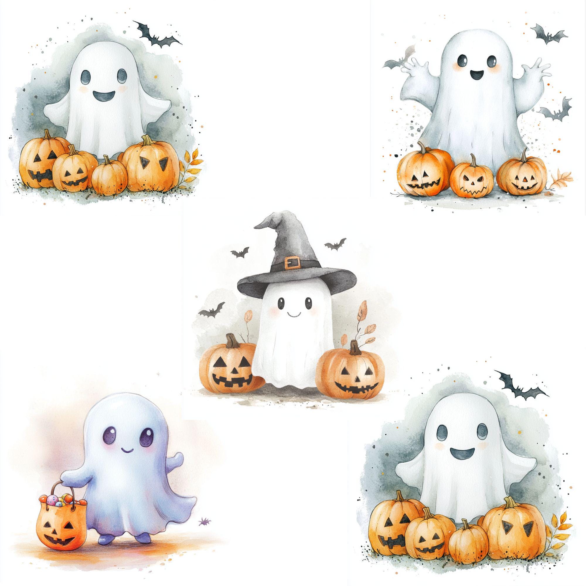 Cute Halloween Ghost Clipart, Boho Ghost Clipart, Cute Ghost Clipart ...
