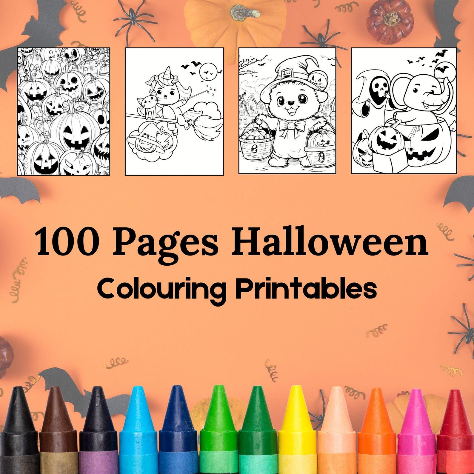 100 Colouring Pages for Kids for Halloween, Cute Halloween Colouring ...