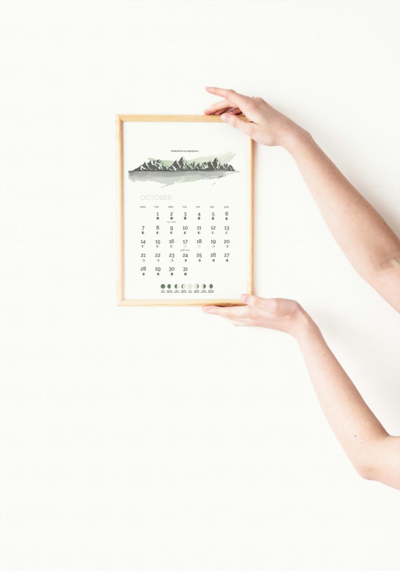 Printable Moon Phase Calendar October 2024 With Inspiring Quotes and ...