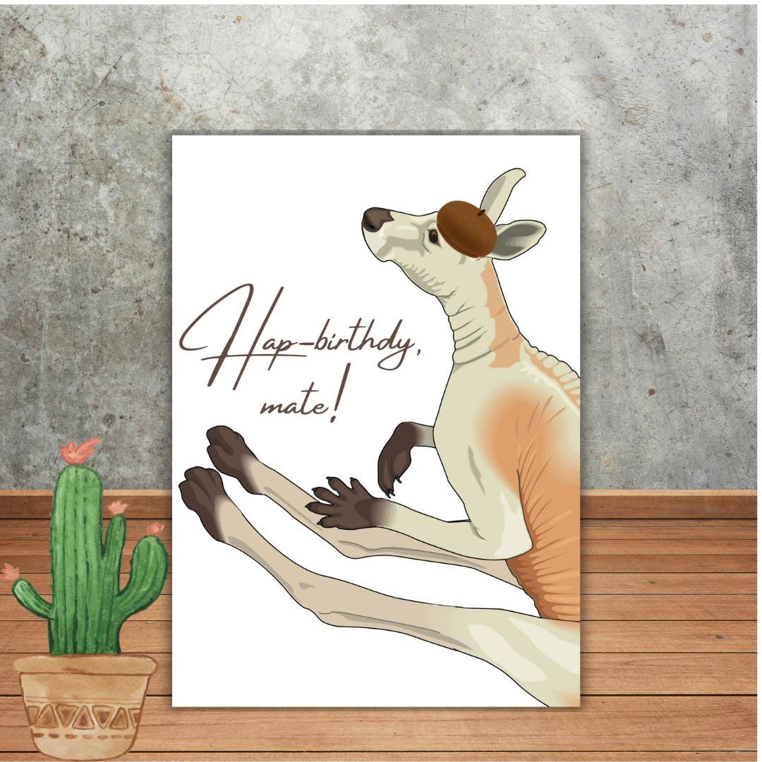 Kangaroo Birthday Card | 5x7 Printable Kangaroo Greeting Card | Funny ...