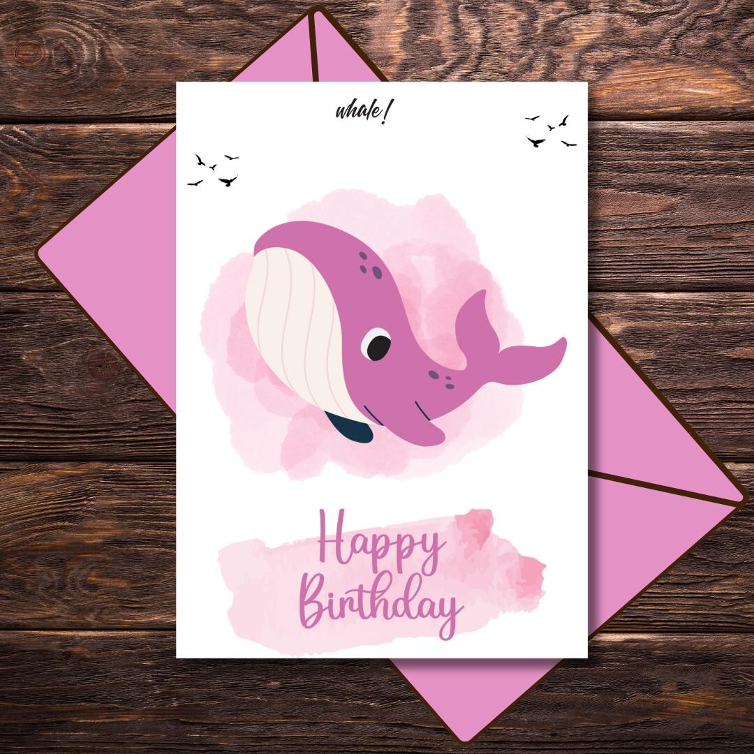 Cute Whale Digital Birthday Card | Printable Whale Birthday Card ...
