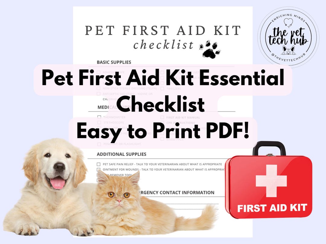 Essential Pet First Aid Kit Checklist PDF, Animal Care, Groomer ...
