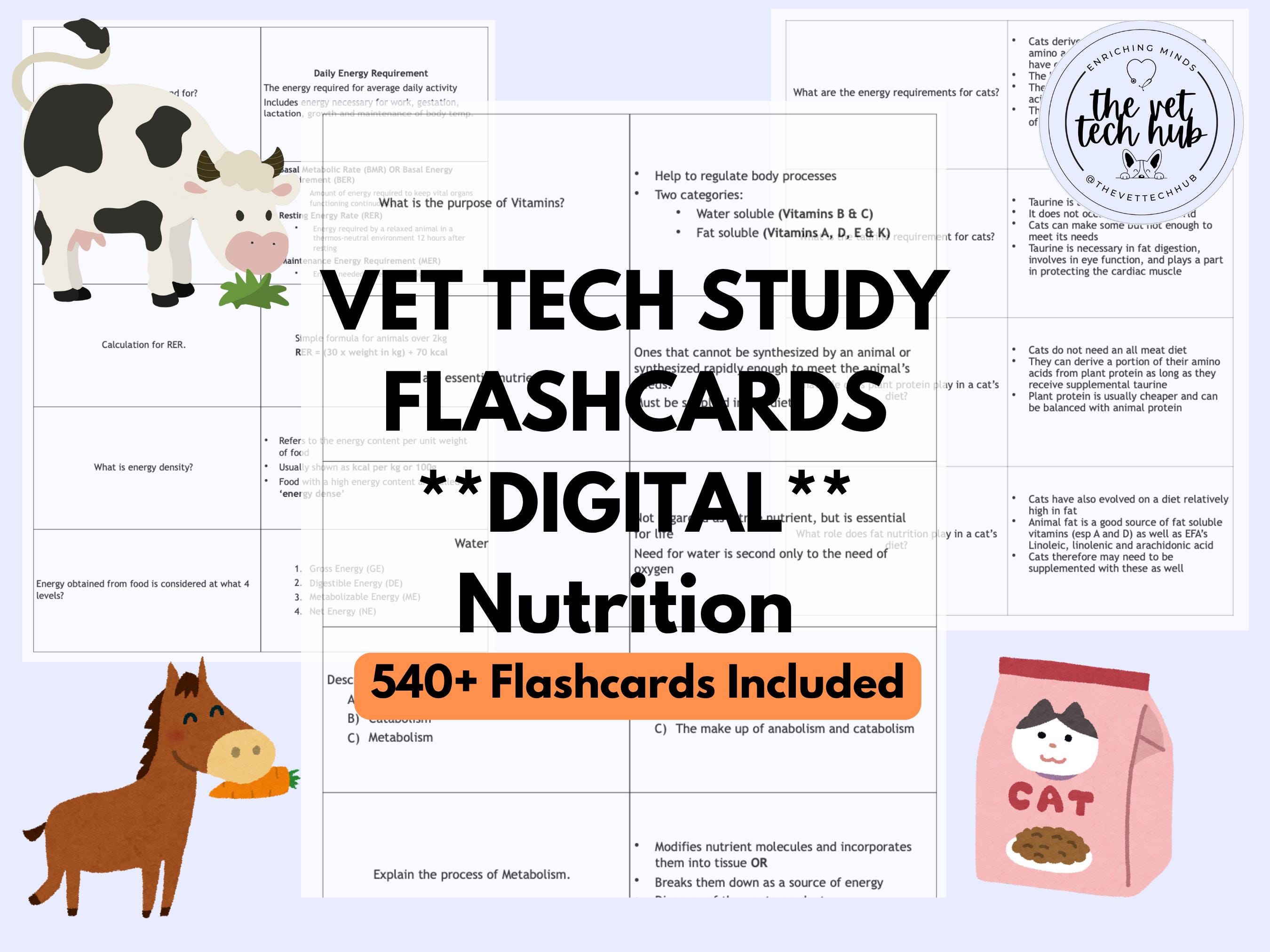 Vet Tech Nutrition Flashcards, VTNE Prep, Veterinary Medicine, Vet Tech ...