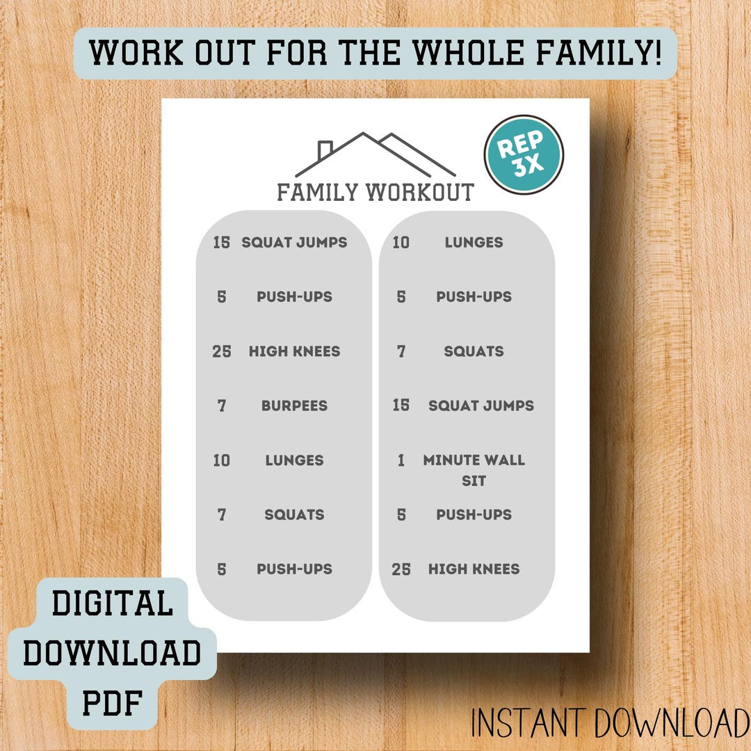 Family Workout Printable for Living Room Kids Fitness Activity Sheet ...